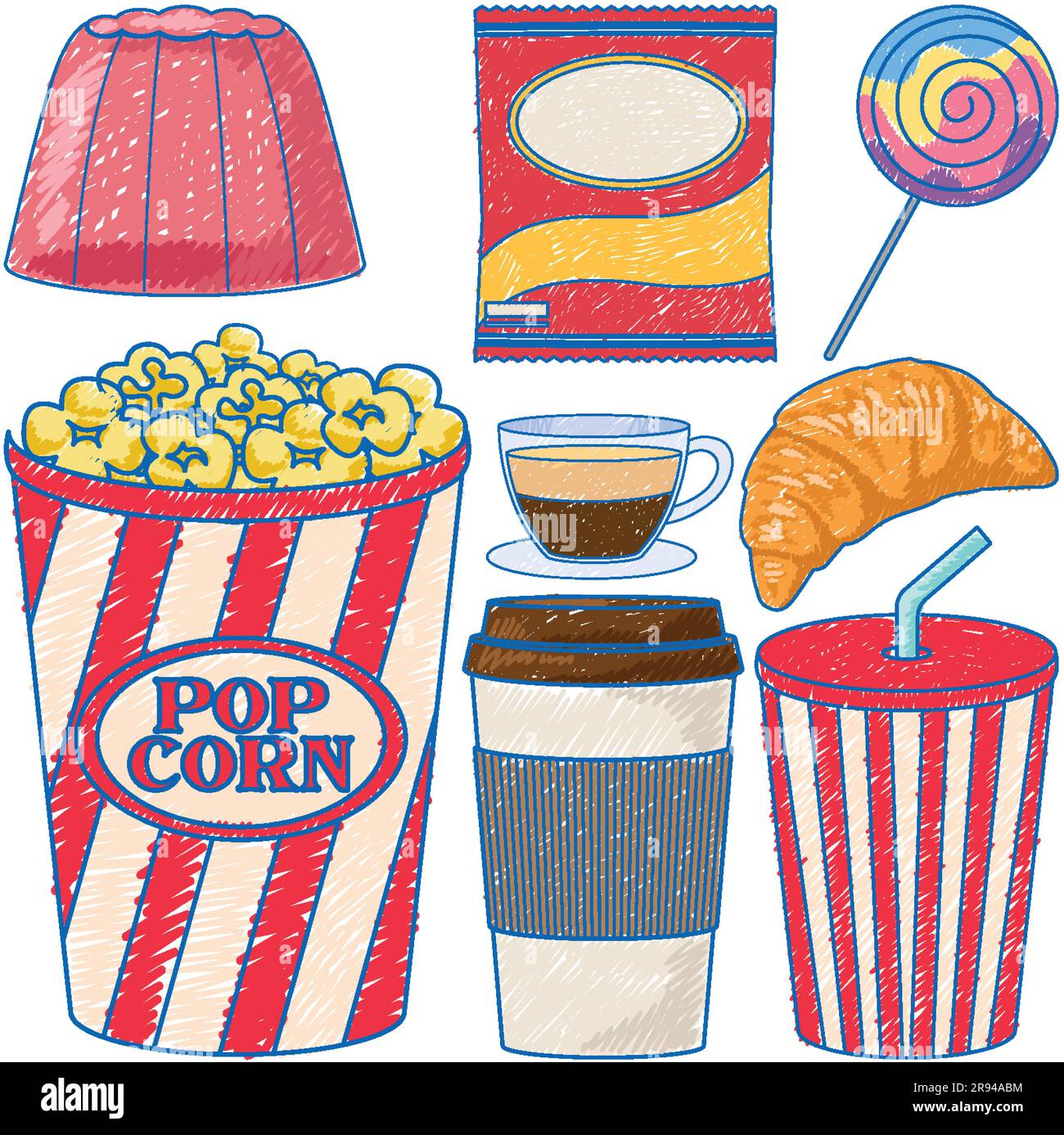 Various Foods in Pencil Colour Sketch Simple Style illustration Stock ...