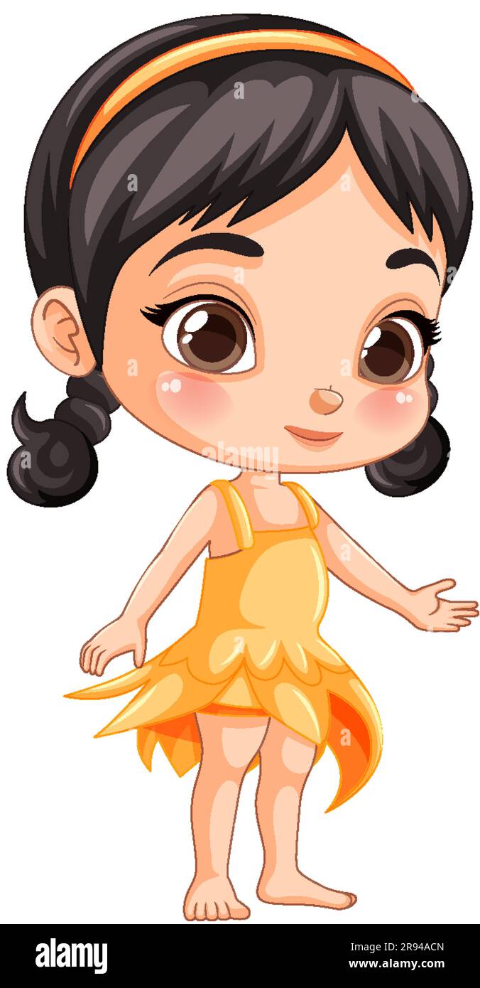 Cute girl cartoon character wearing fantasy dress illustration Stock ...