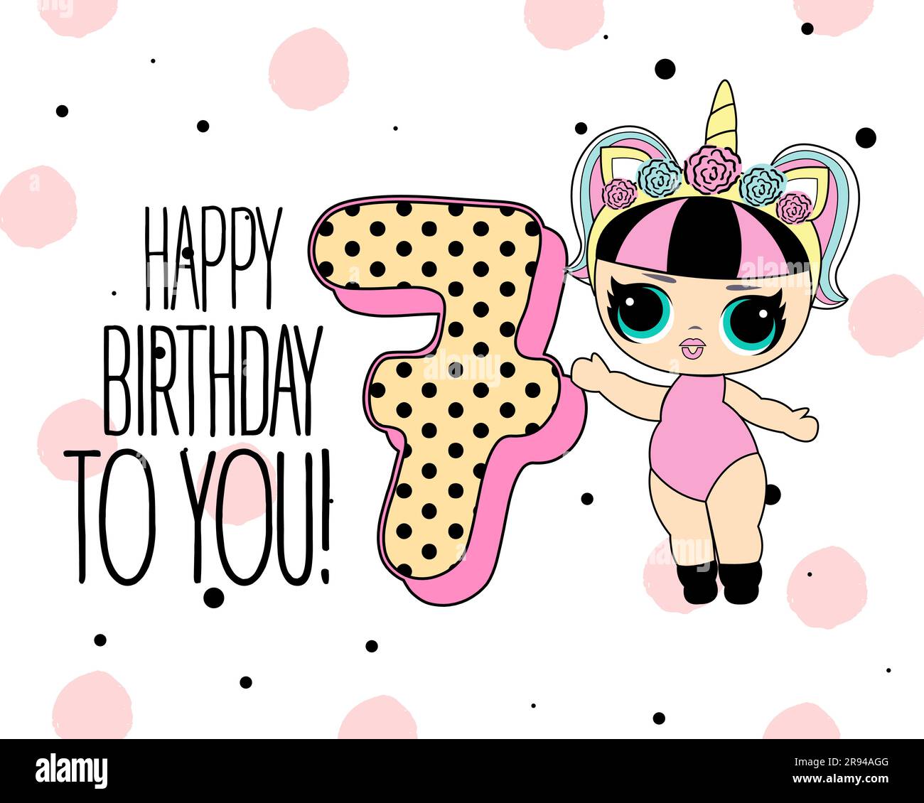 Cute vector lol doll with black and pink hair and big black eyes ...