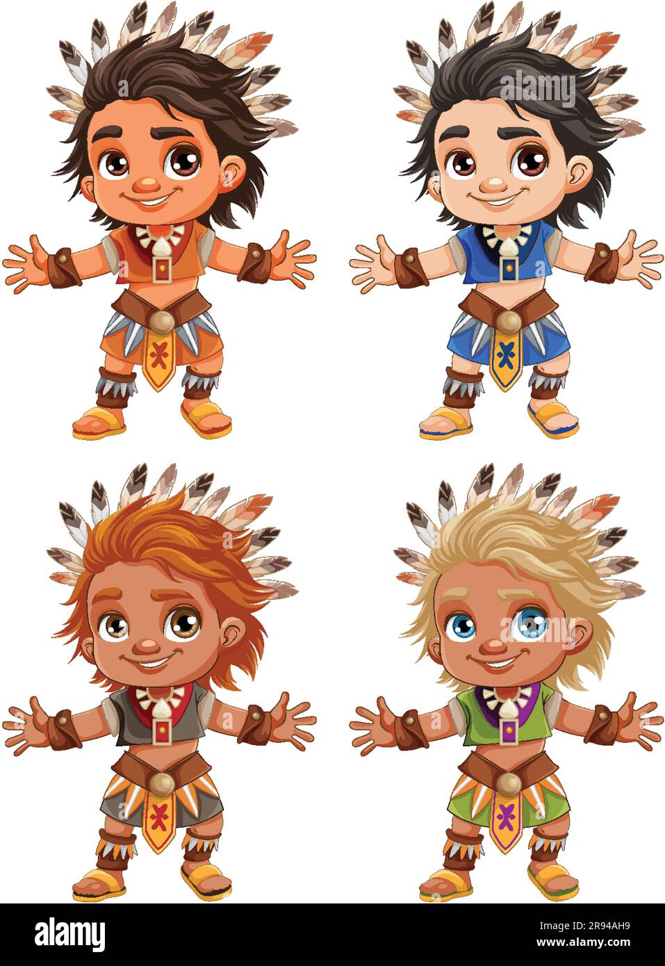 Set of Native American cartoon character illustration Stock Vector ...