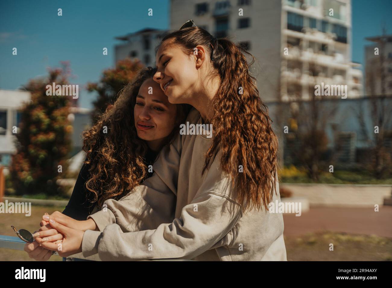 Beautiful girls started hugging and comforting each other after they ...