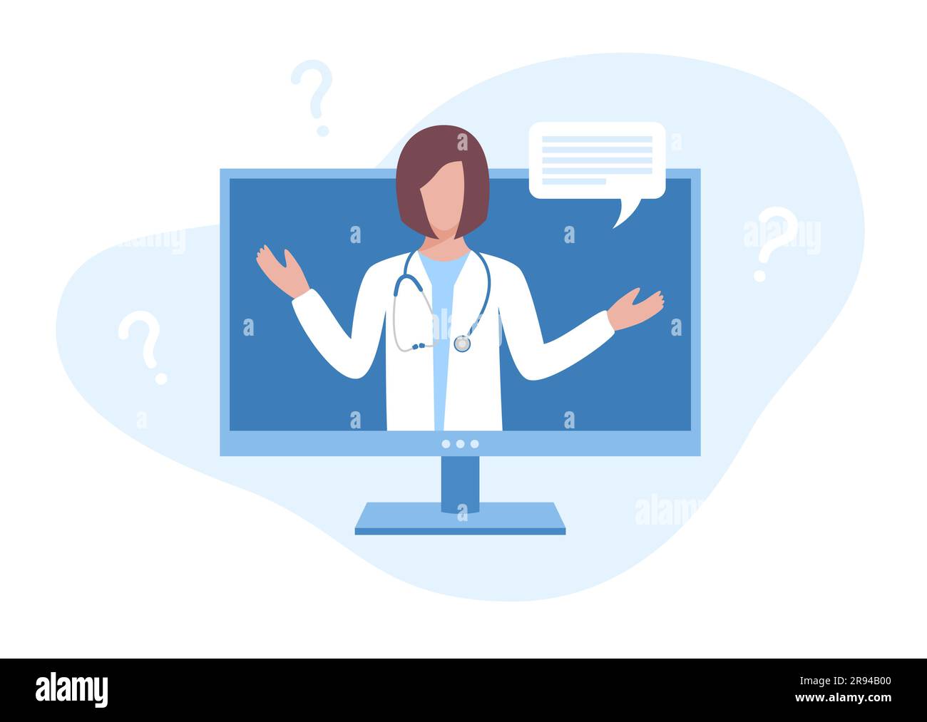 Woman doctor on monitor screen. Medical consultation online. Flat ...