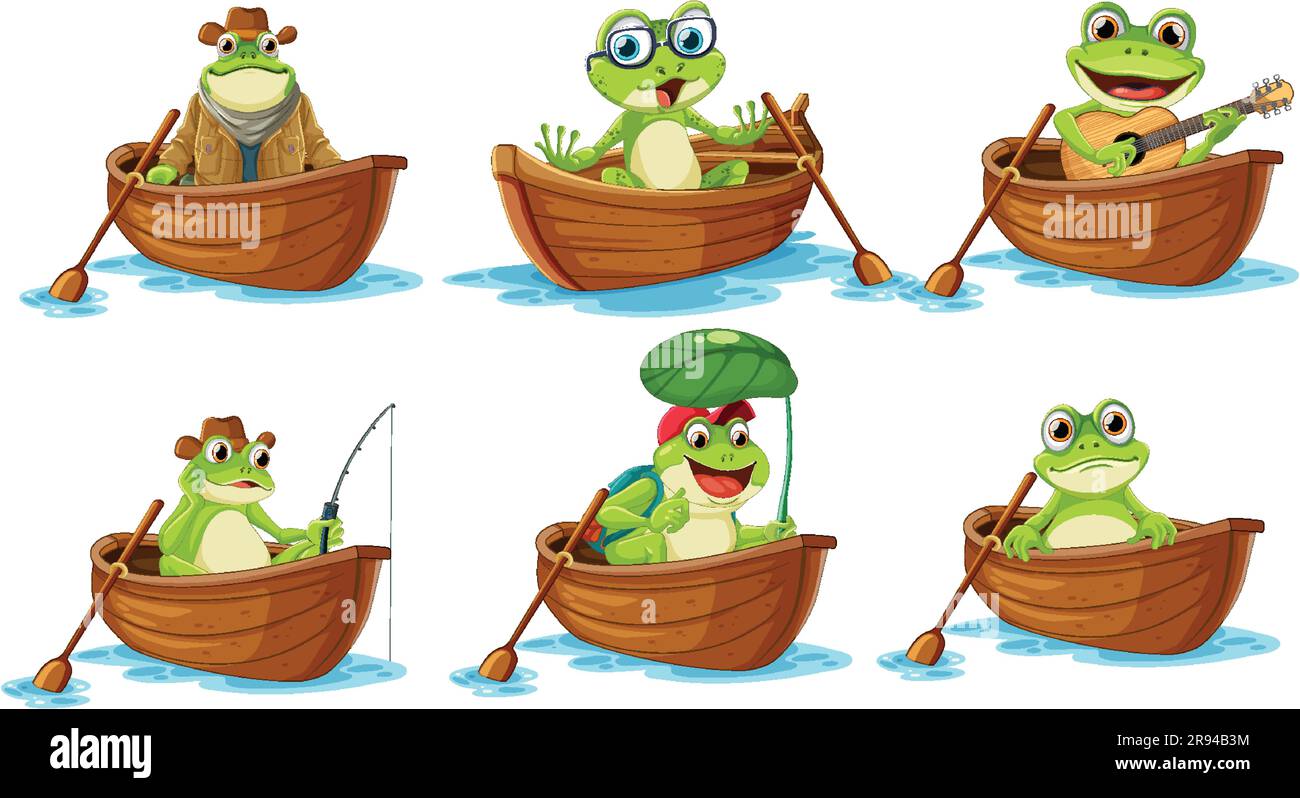 Collection of different frogs cartoon characters illustration Stock ...