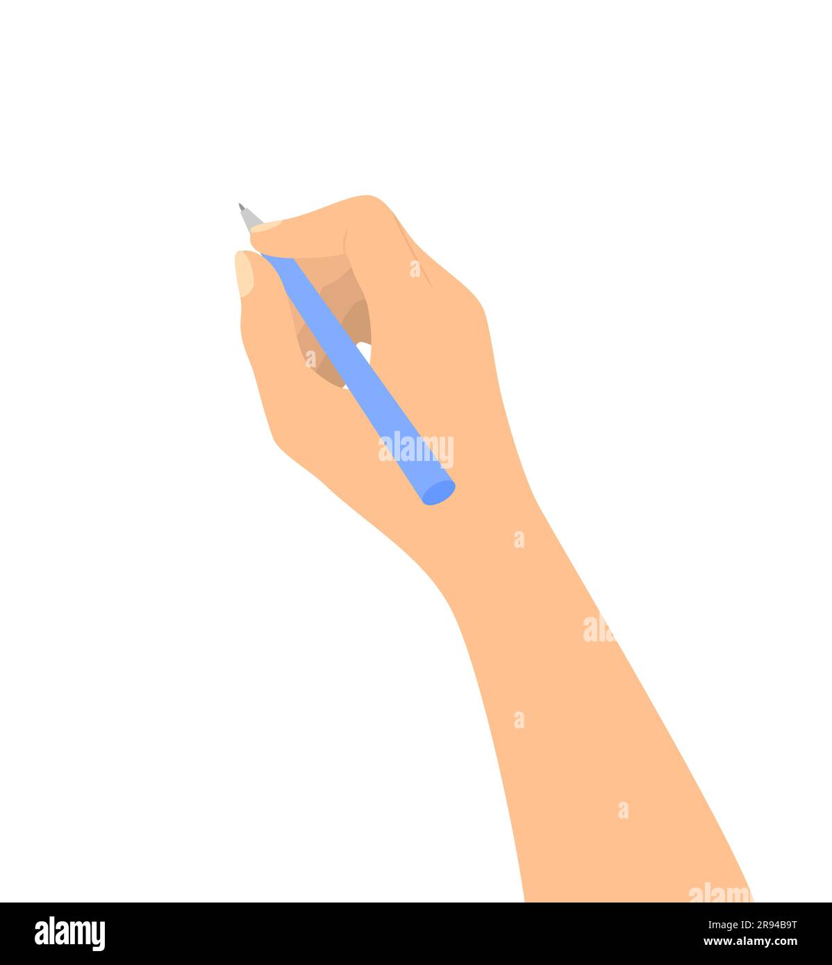 Hand writing with a blue pen isolated on a white background. Flat ...