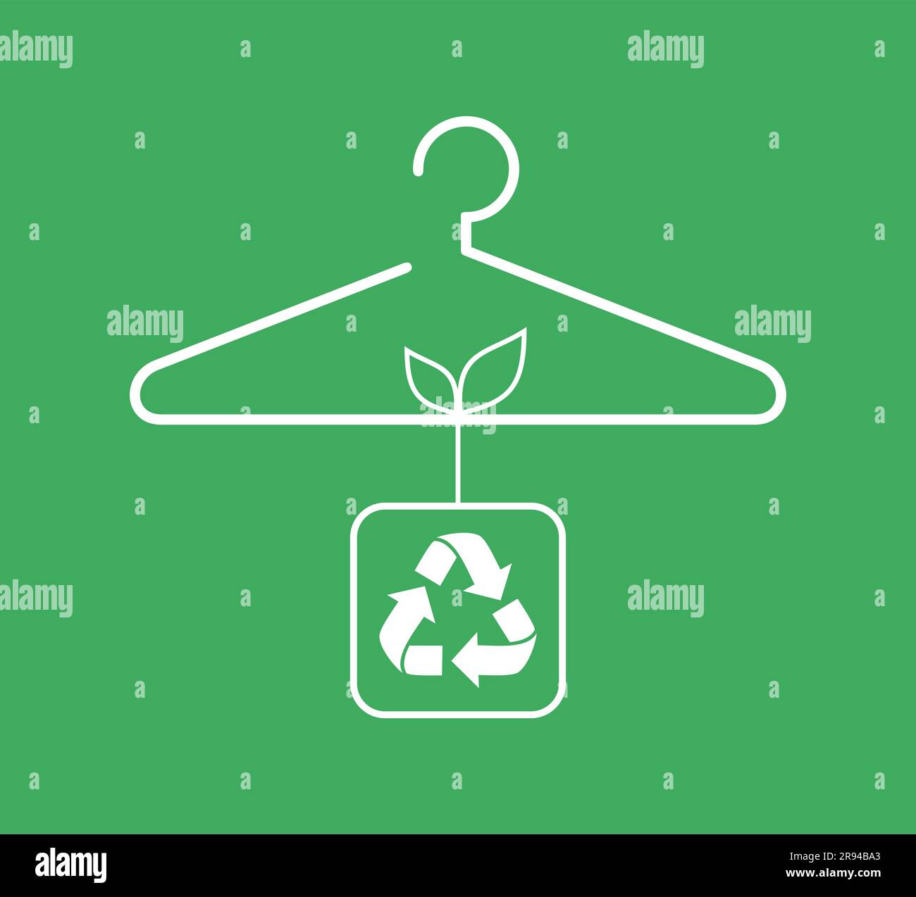 White hanger with a recycle sign and leaves on a green background. Slow ...