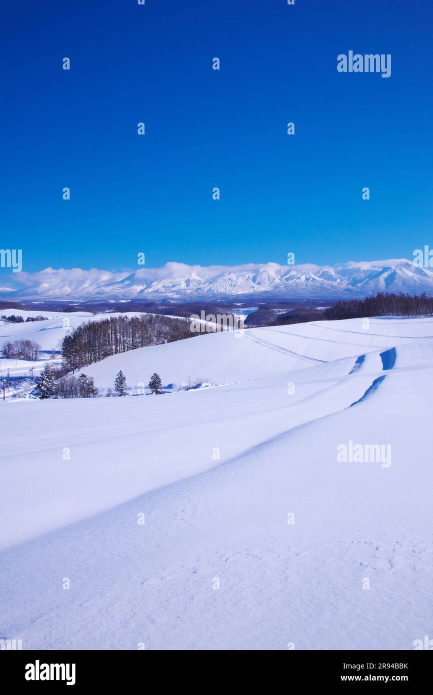 Shikisainanooka and the Tokachi mountain range in the winter Stock ...