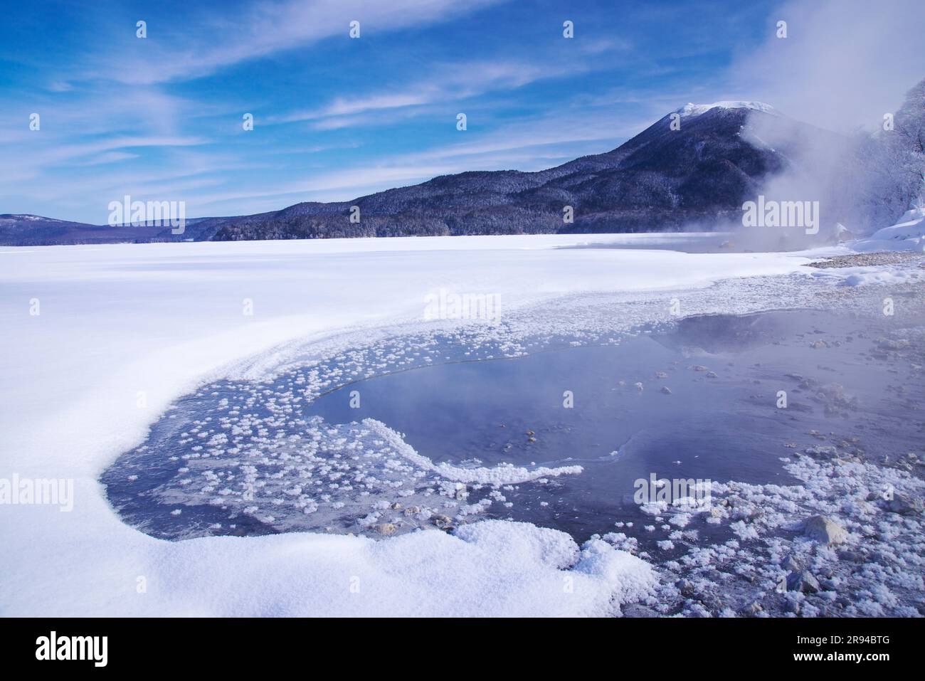 Lake Akan, Bokke, Mt. Oakantake and frost flower Stock Photo - Alamy