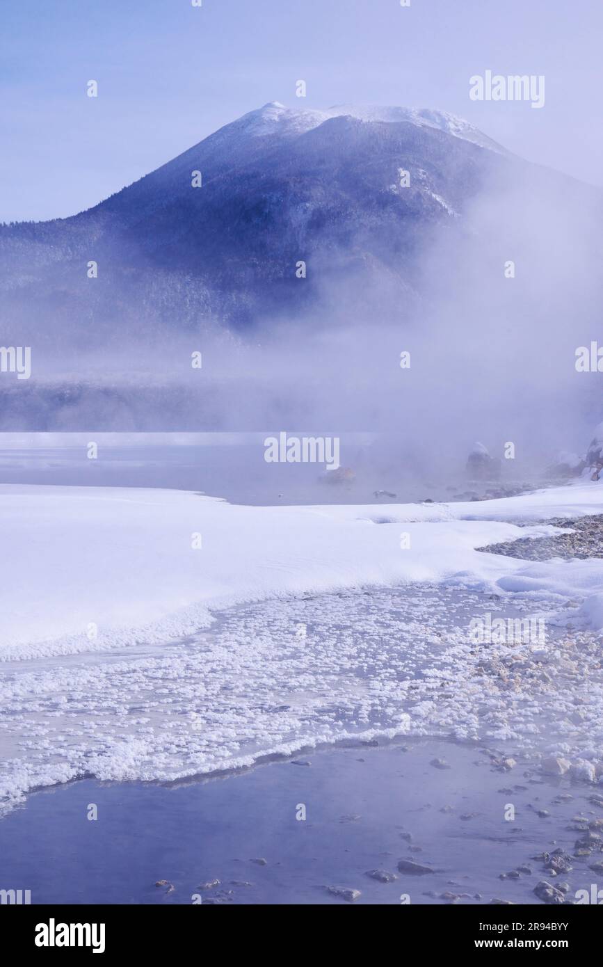 Lake Akan, Bokke, Mt. Oakantake and frost flower Stock Photo - Alamy