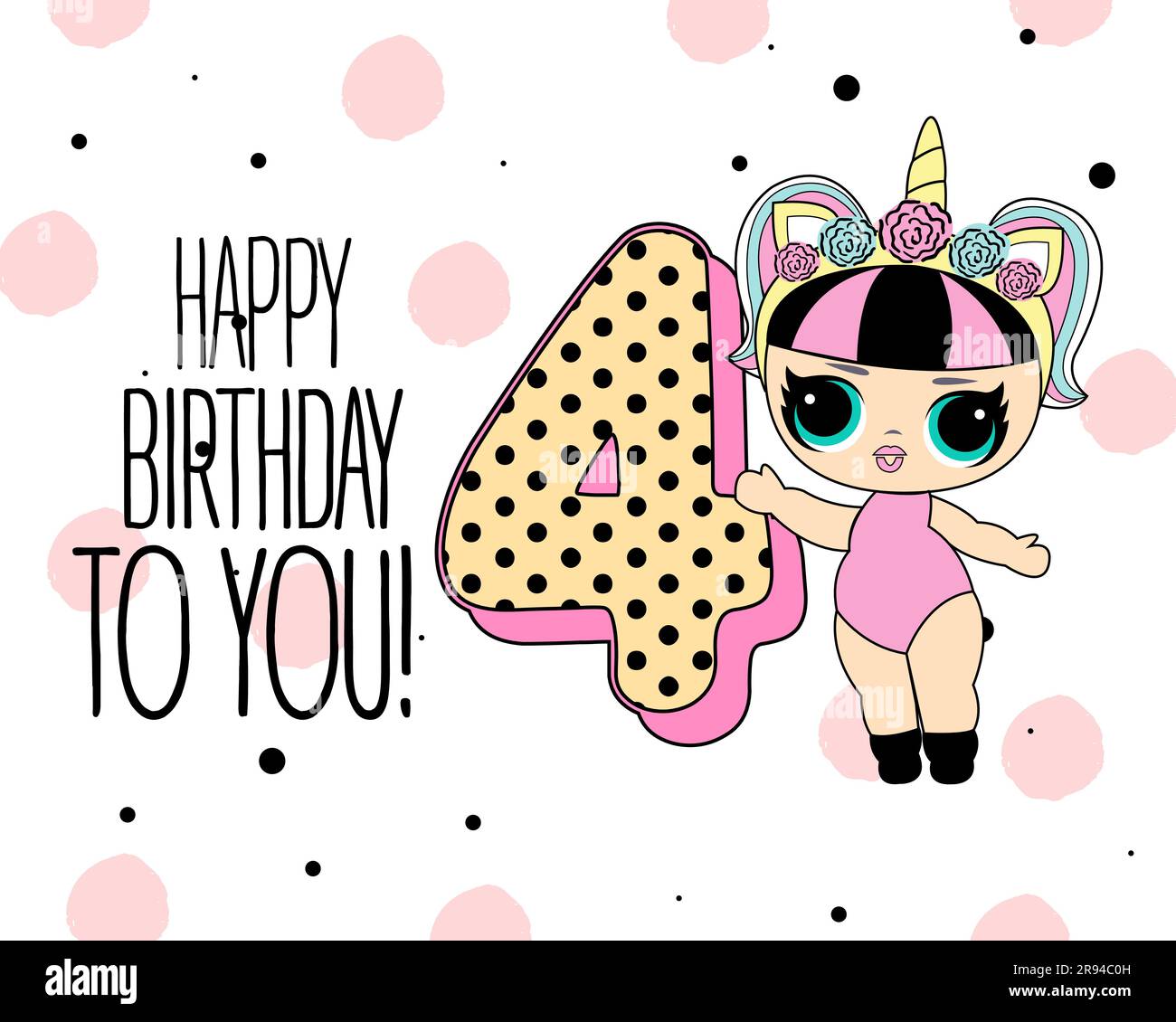 Cute vector lol doll with black and pink hair and big black eyes ...