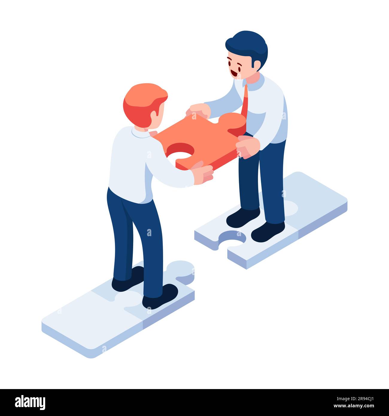 Flat Isometric Business People Assembly Jigsaw Together. Merger and ...