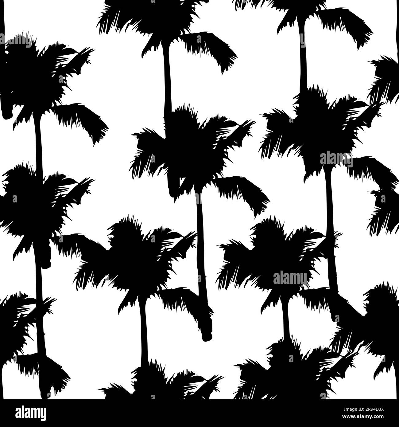 Black vector palm trees. Hand drawn seamless pattern. Summer tropical ...