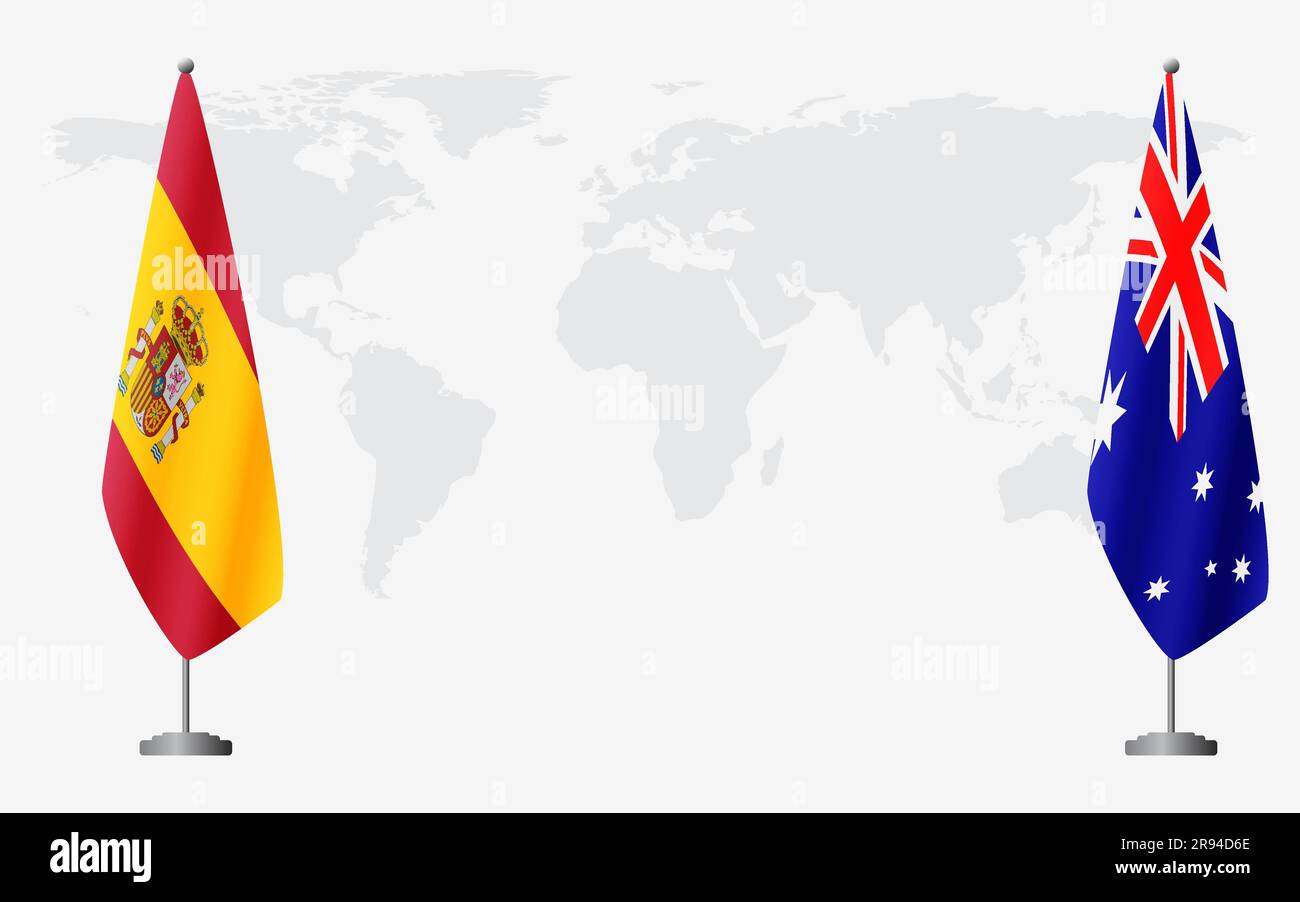 Spain and Australia flags for official meeting against background of ...