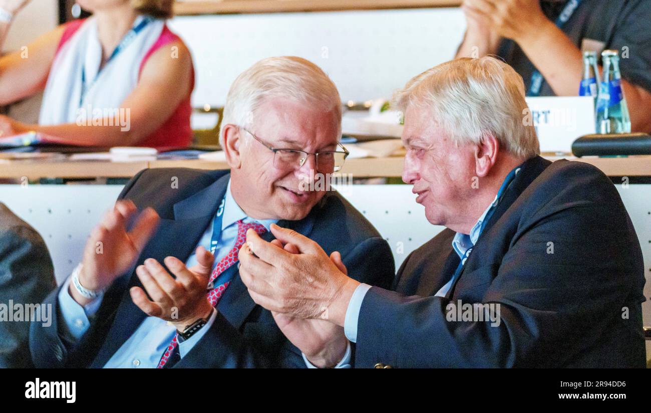 Darmstadt, Germany. 24th June, 2023. Roland Koch (l, CDU) and Volker ...