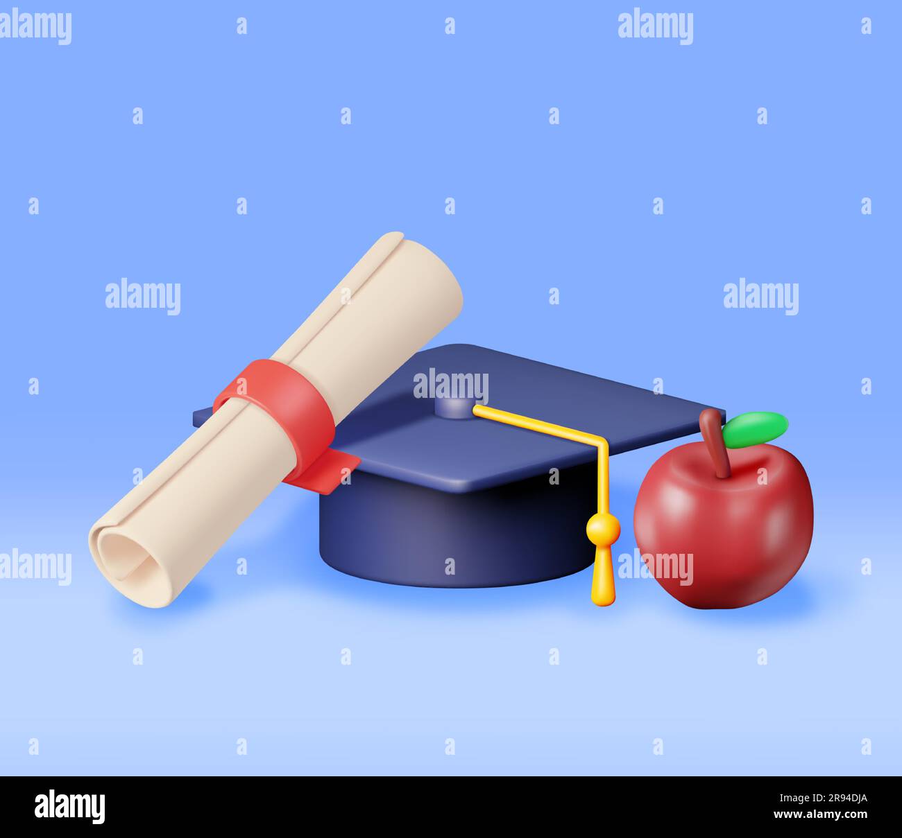 Certificate with stamp and graduation cap render white hi-res stock ...