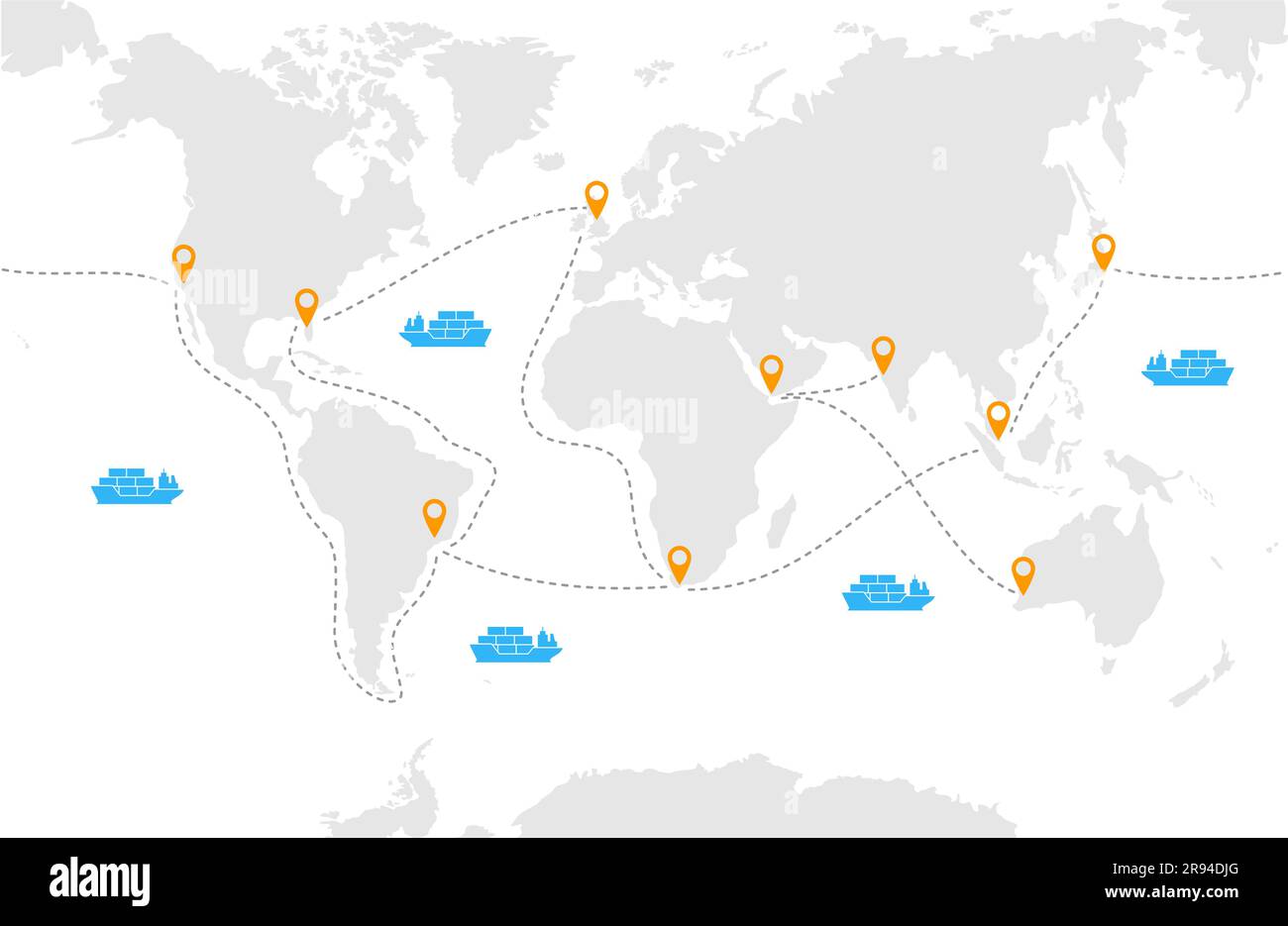 World map with ships, sea ports and transport routes. Vector ...