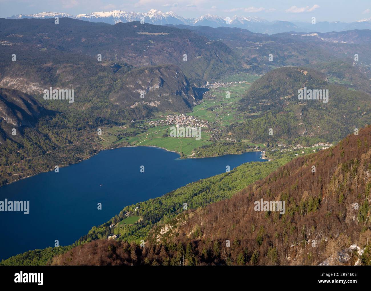 Lake Bohinj seen from the Vogel Ski Centre. Triglav National Park ...