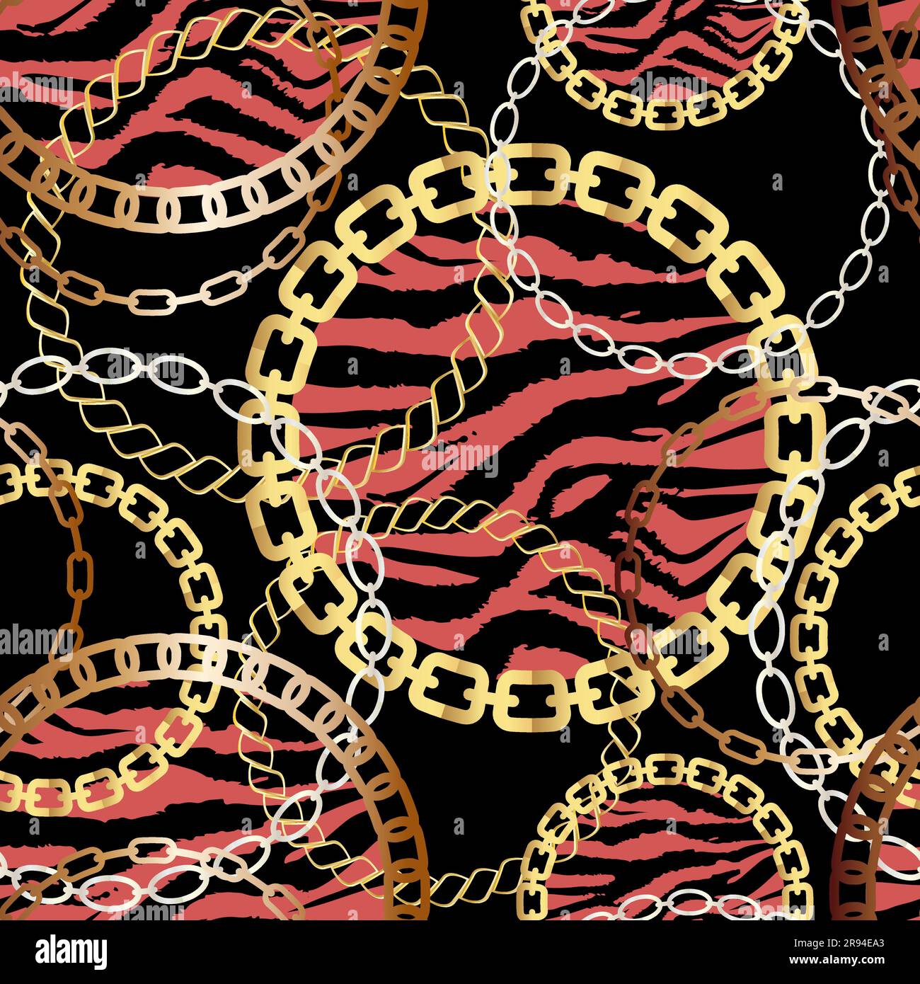 Fashion Seamless Pattern with Golden Chains and tiger print. Print with ...