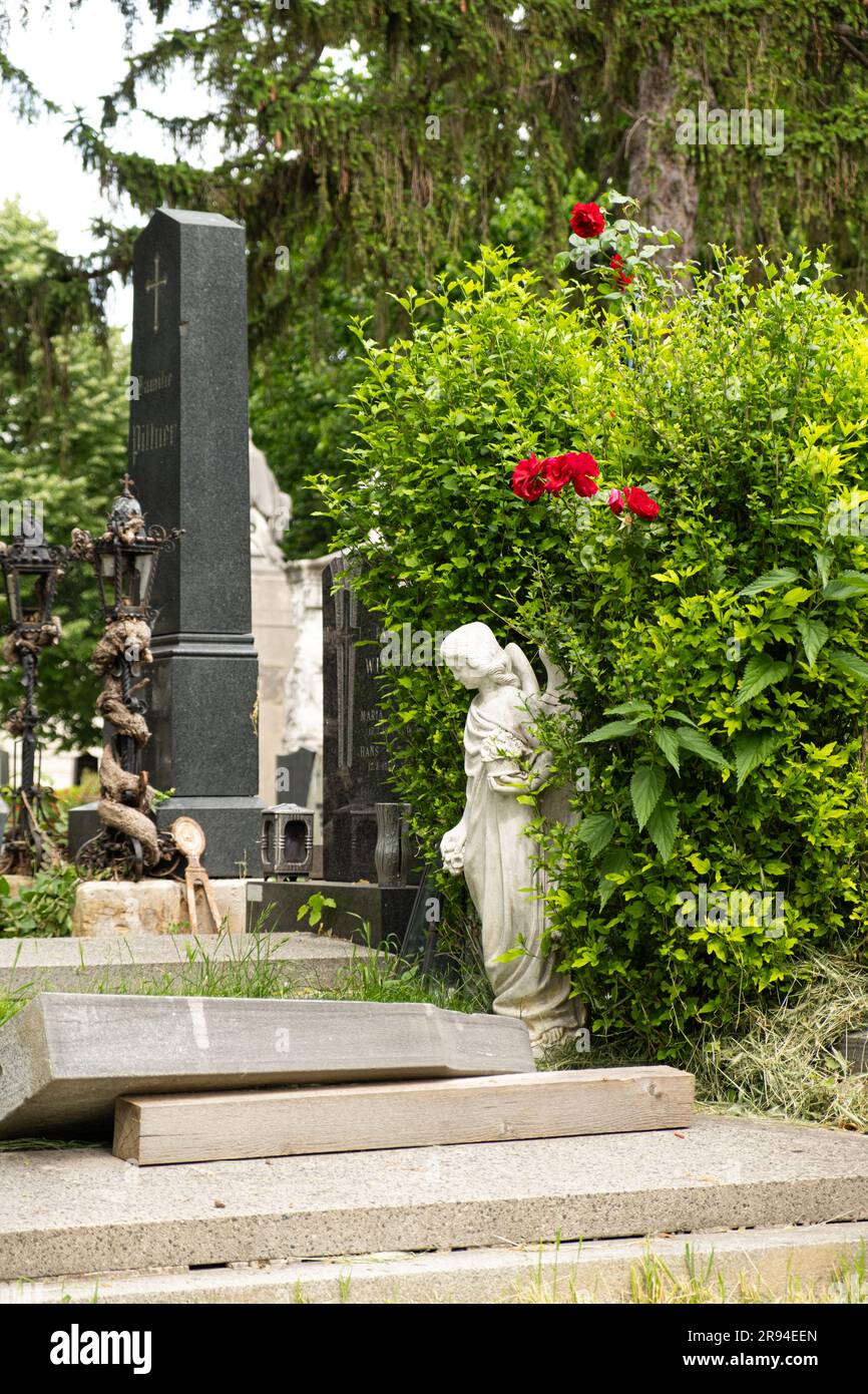 June 04, 2023, Austria, Vienna. Graves, statues and crypts in the ...