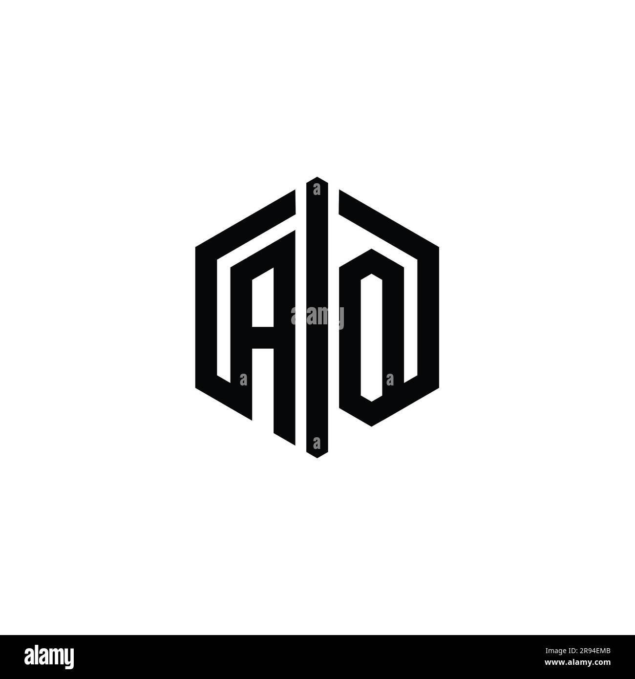 AO Letter Logo monogram hexagon shape with connect outline style design ...