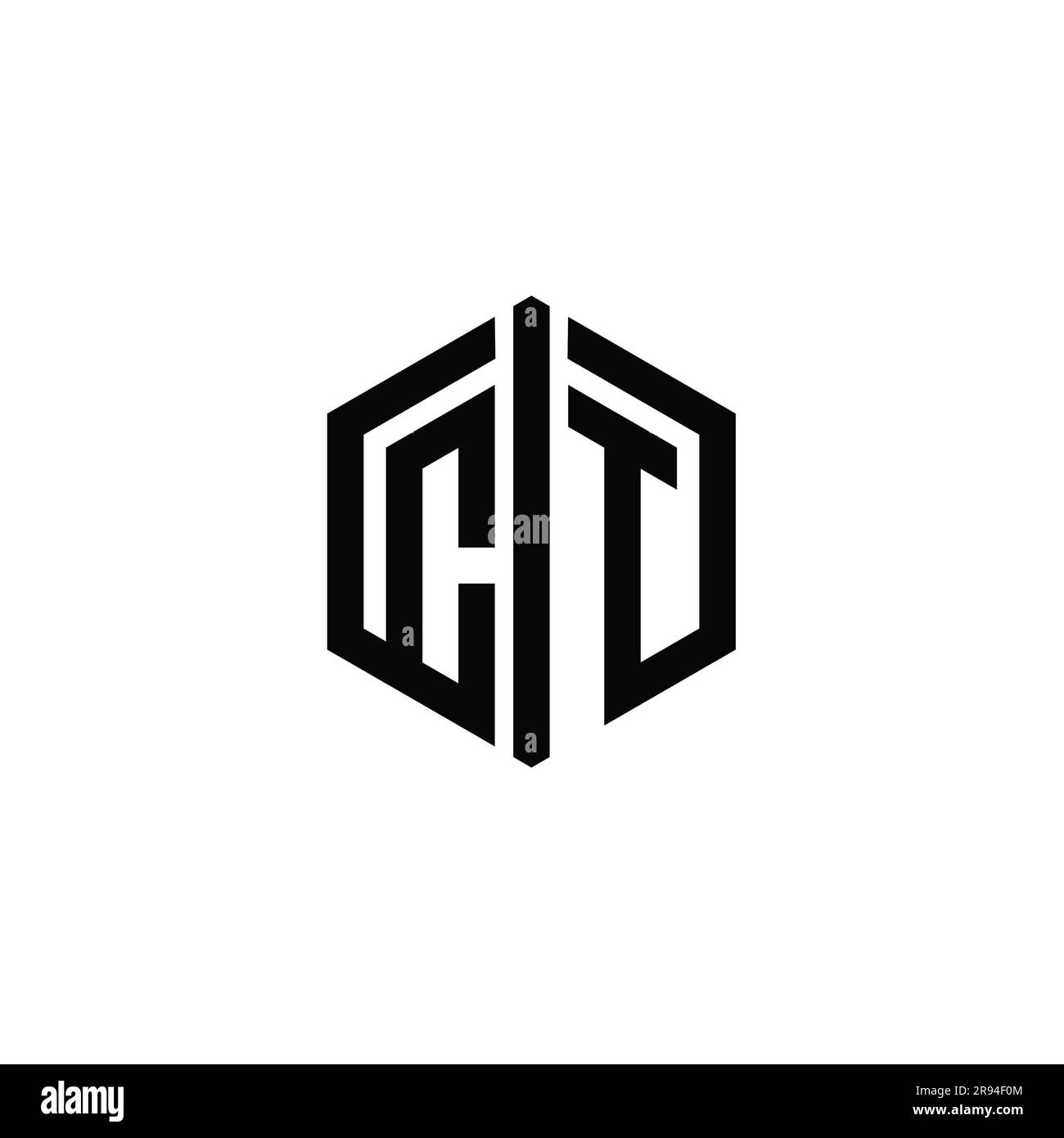 CT Letter Logo monogram hexagon shape with connect outline style design ...
