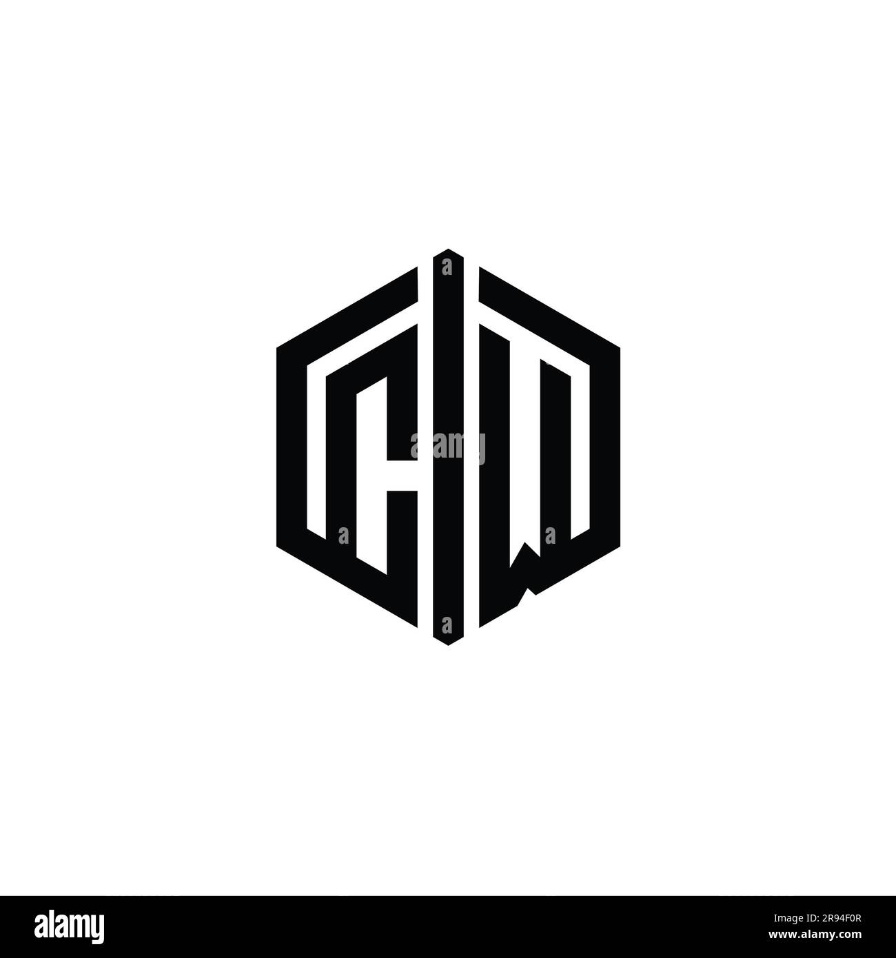 CW Letter Logo monogram hexagon shape with connect outline style design ...
