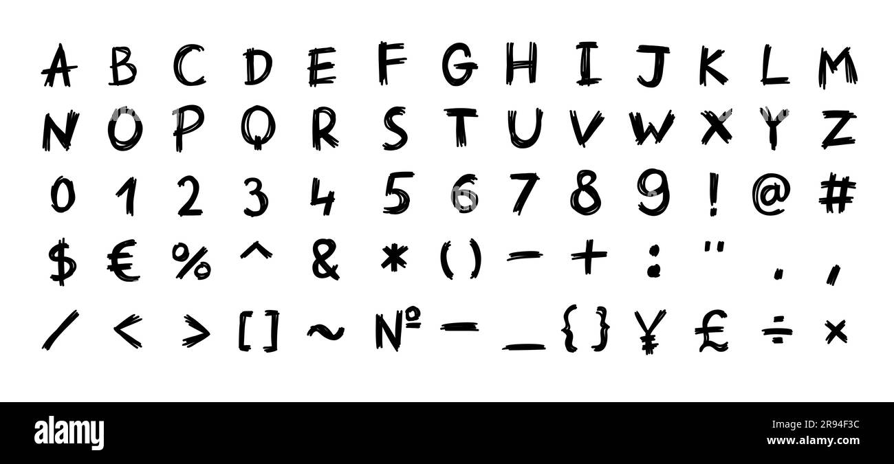 Fun characters black english latin abc alphabet font with digits and ...