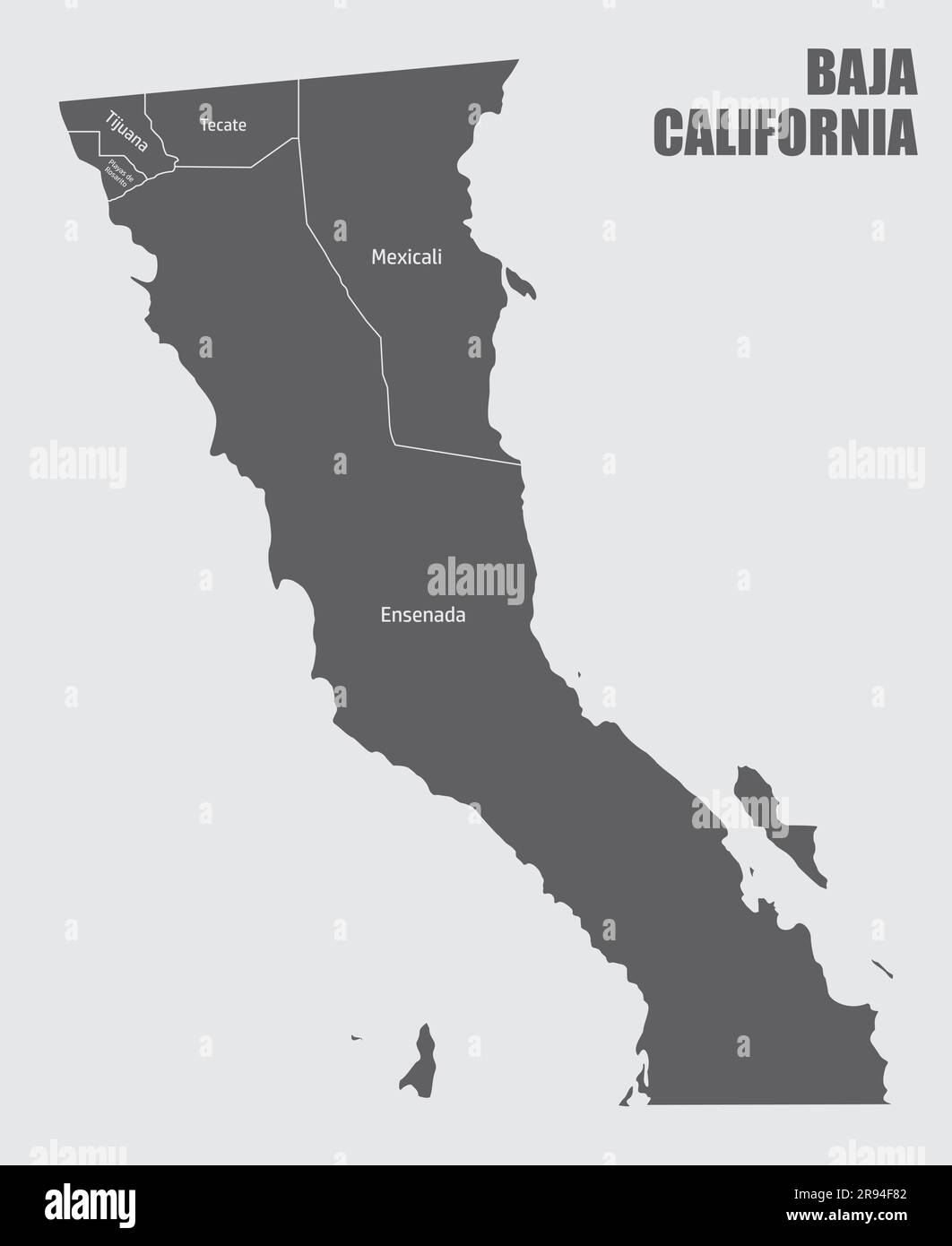 Baja California administrative map isolated on gray background, Mexico ...