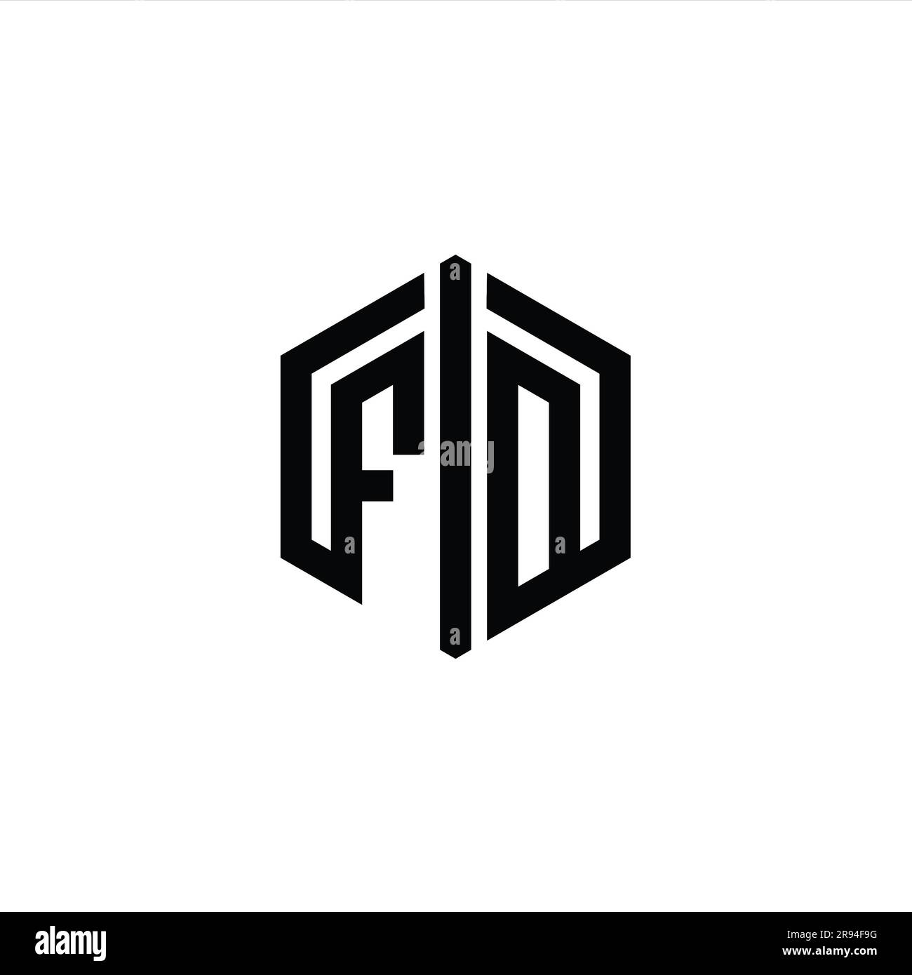 FD Letter Logo monogram hexagon shape with connect outline style design ...