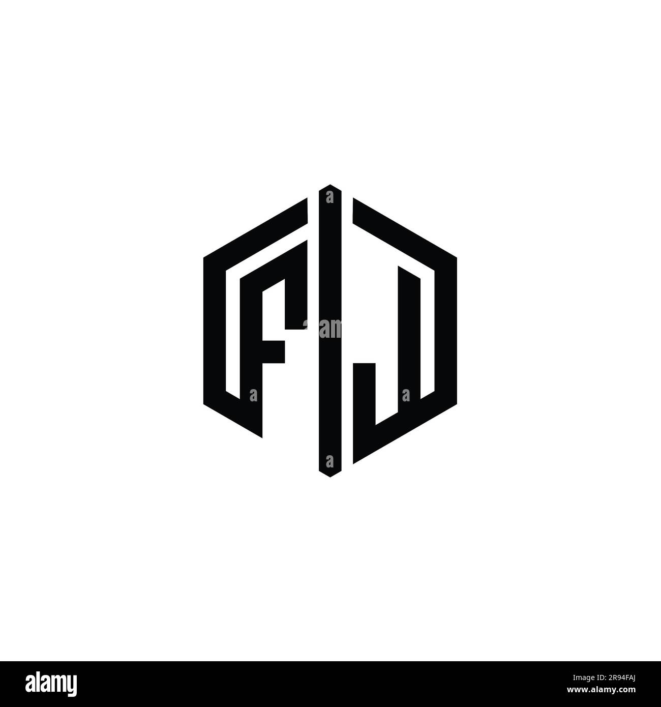 FJ Letter Logo monogram hexagon shape with connect outline style design template Stock Photo - Alamy