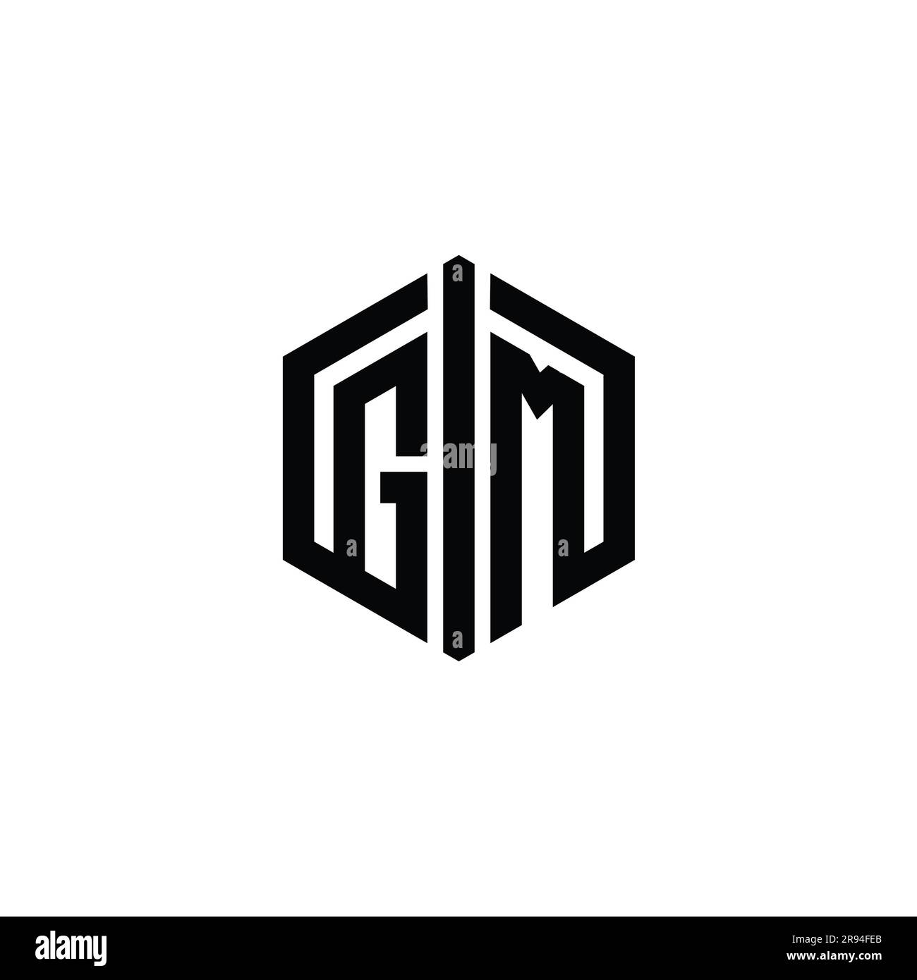GM Letter Logo monogram hexagon shape with connect outline style design ...