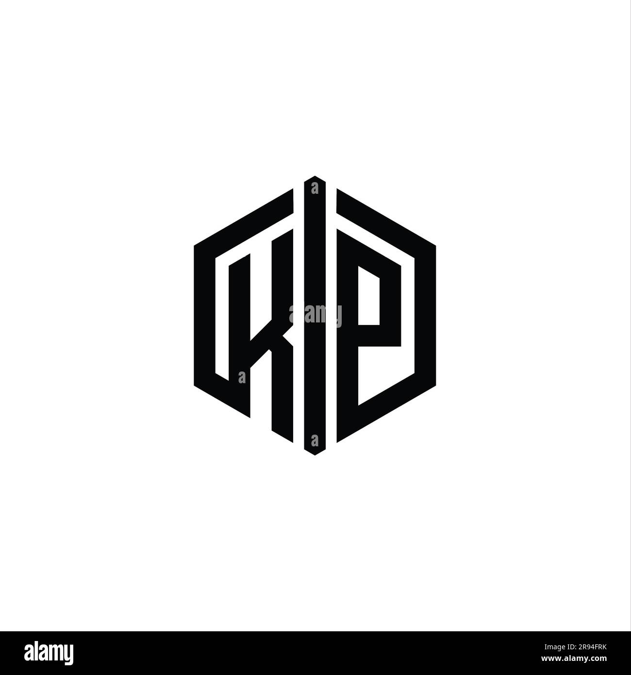 KP Letter Logo monogram hexagon shape with connect outline style design ...