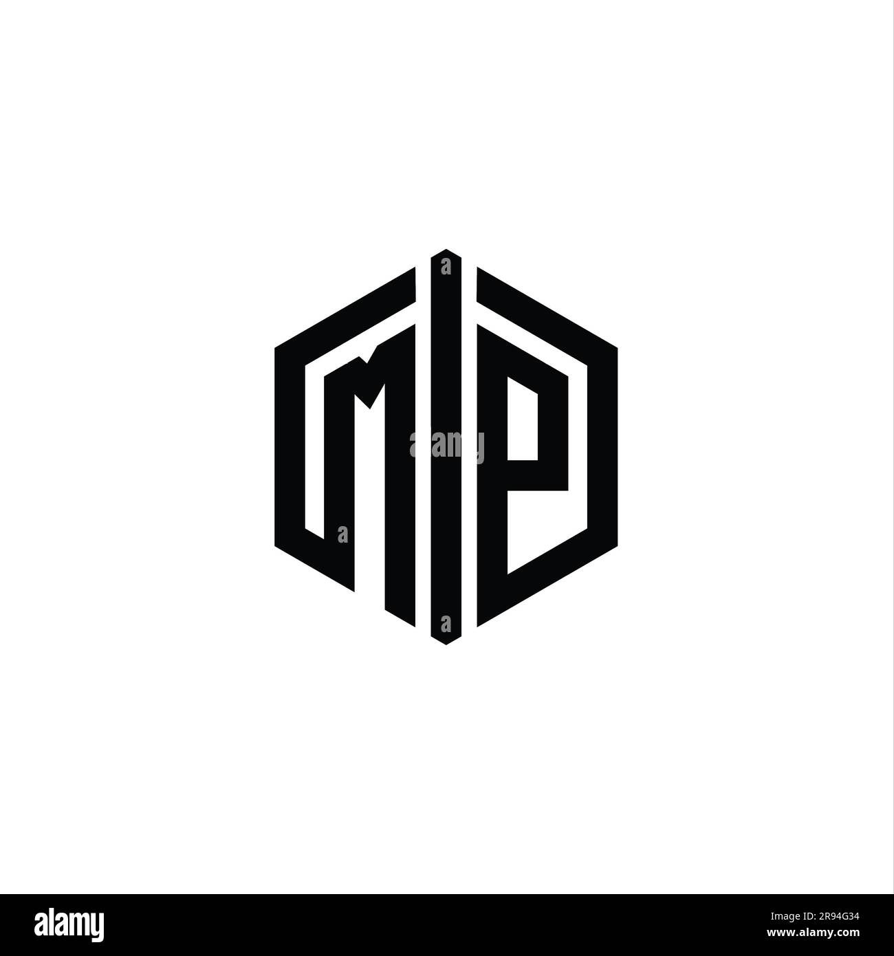 MP Letter Logo monogram hexagon shape with connect outline style design template Stock Photo - Alamy