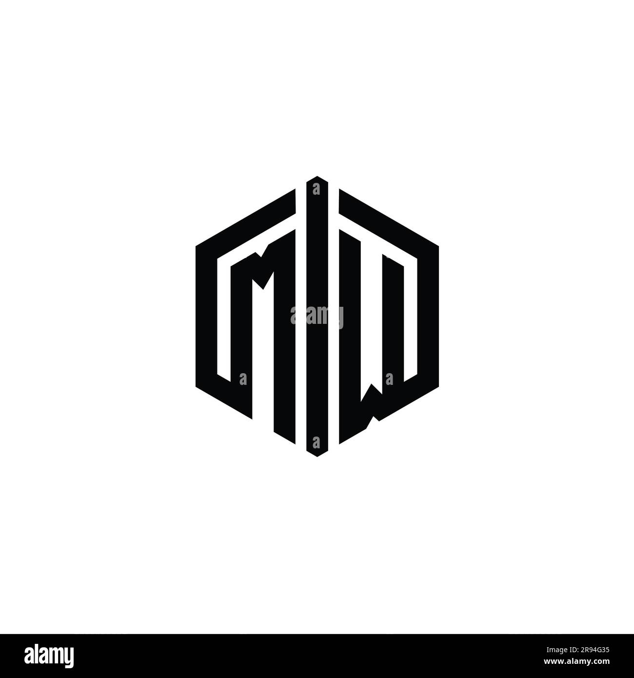 MW Letter Logo monogram hexagon shape with connect outline style design ...