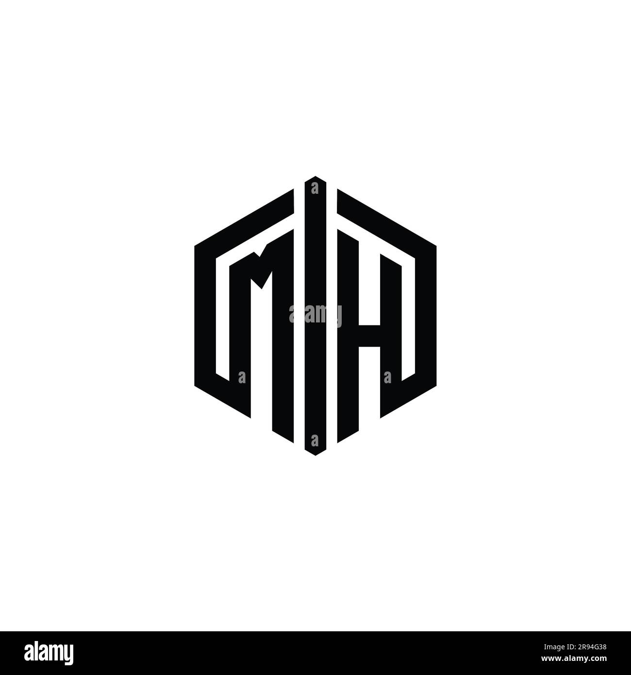 MH Letter Logo monogram hexagon shape with connect outline style design ...