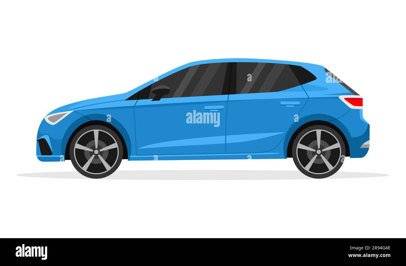 Blue hatchback car side view on a white background. Flat vector ...