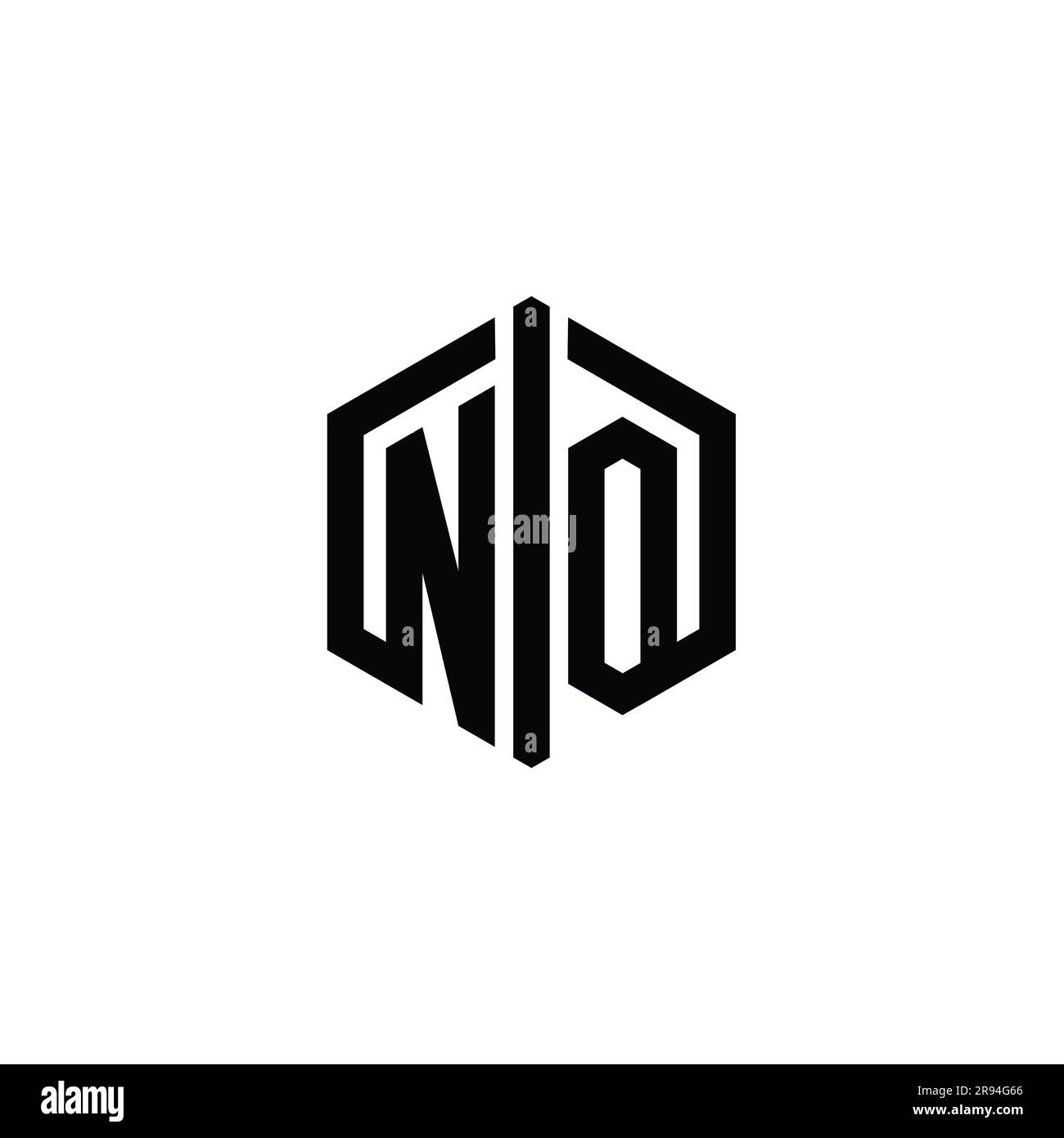 NO Letter Logo monogram hexagon shape with connect outline style design ...