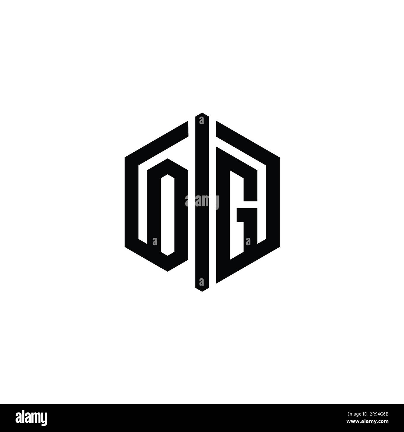 OG Letter Logo monogram hexagon shape with connect outline style design ...