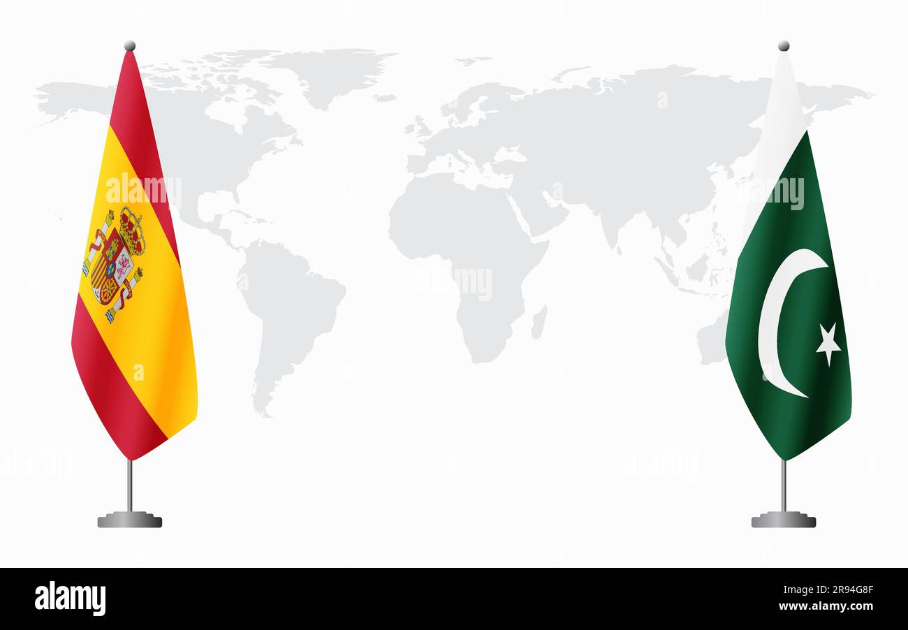 Spain and Pakistan flags for official meeting against background of ...