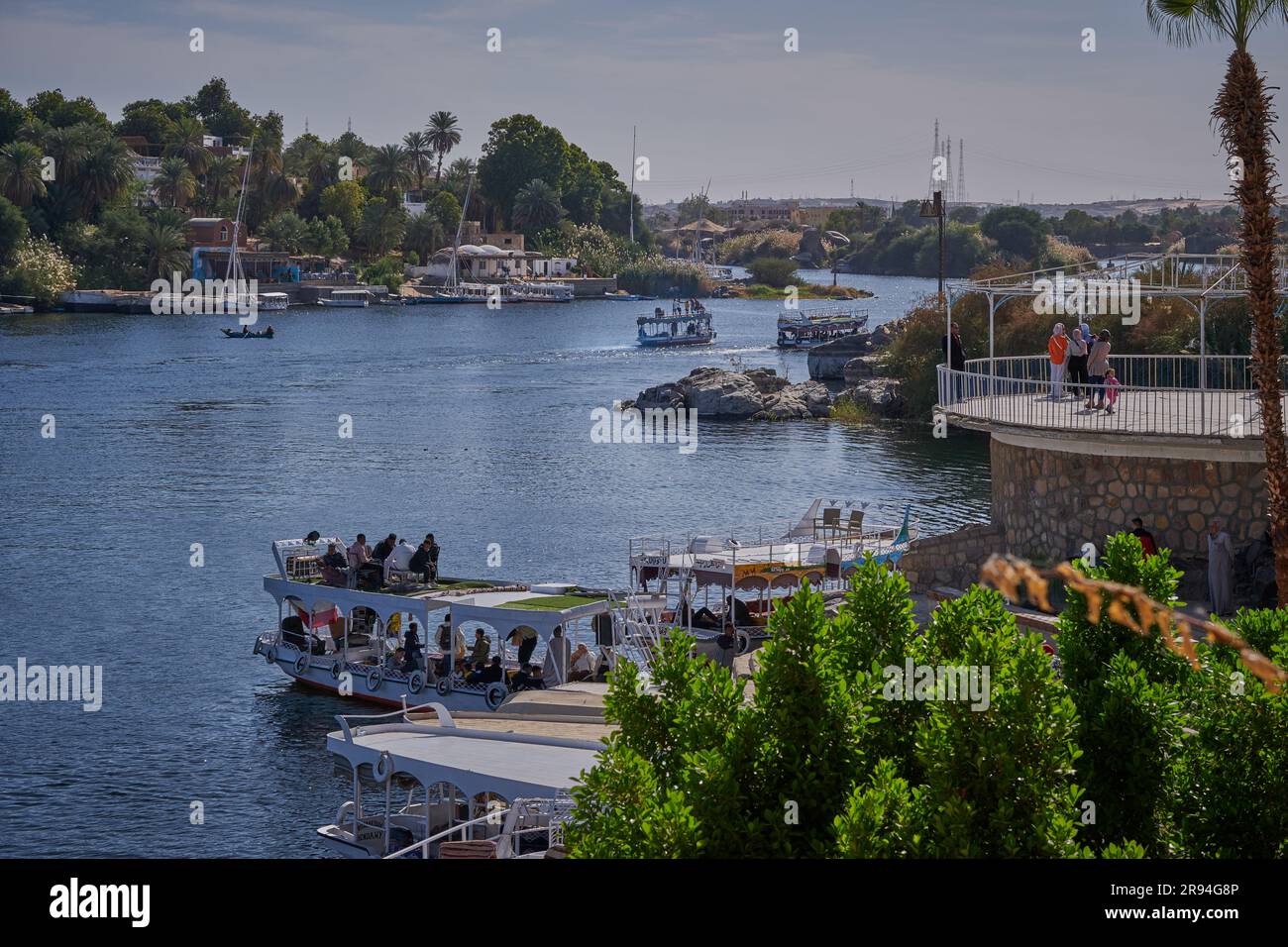 Nile river in Aswan, Egypt afternoon shot showing the view from Aswan ...