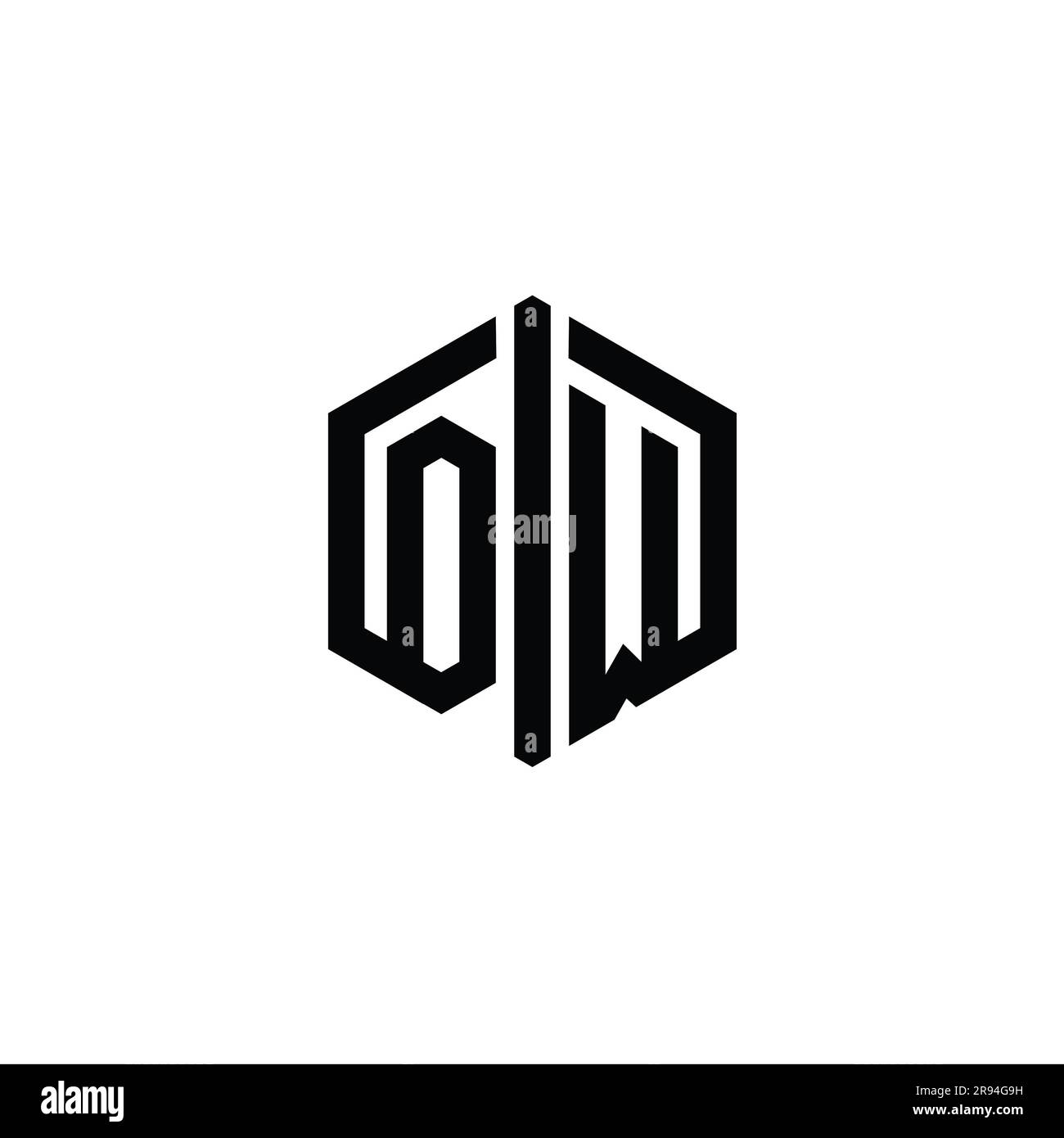 OW Letter Logo monogram hexagon shape with connect outline style design ...