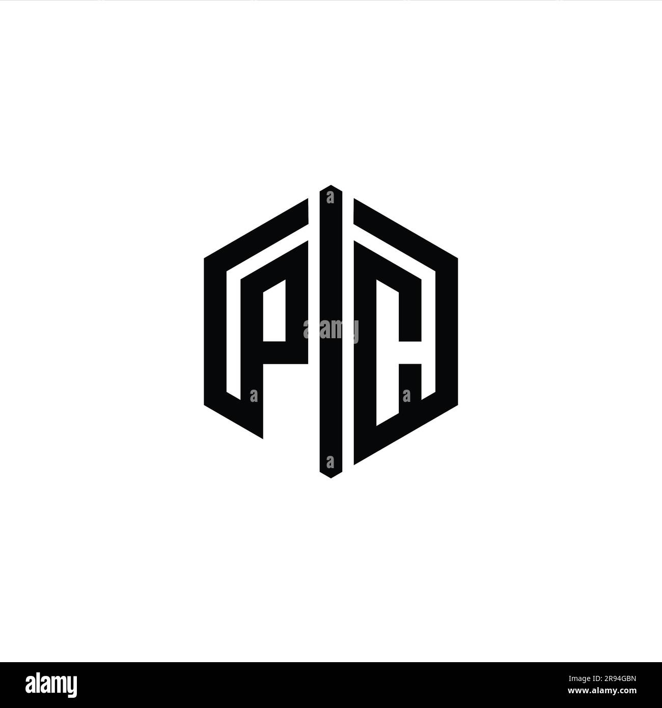 PC Letter Logo monogram hexagon shape with connect outline style design template Stock Photo - Alamy