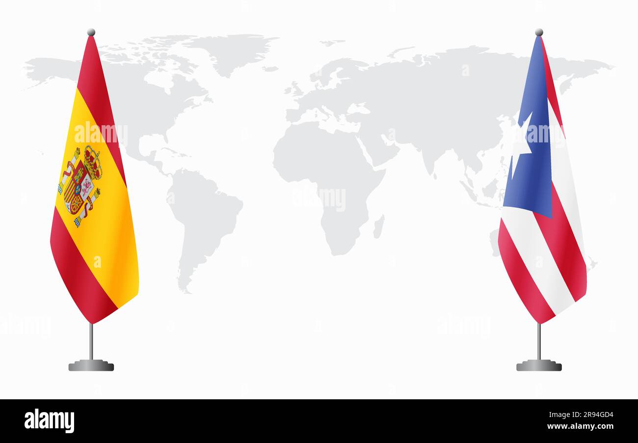 Spain and Puerto Rico flags for official meeting against background of ...
