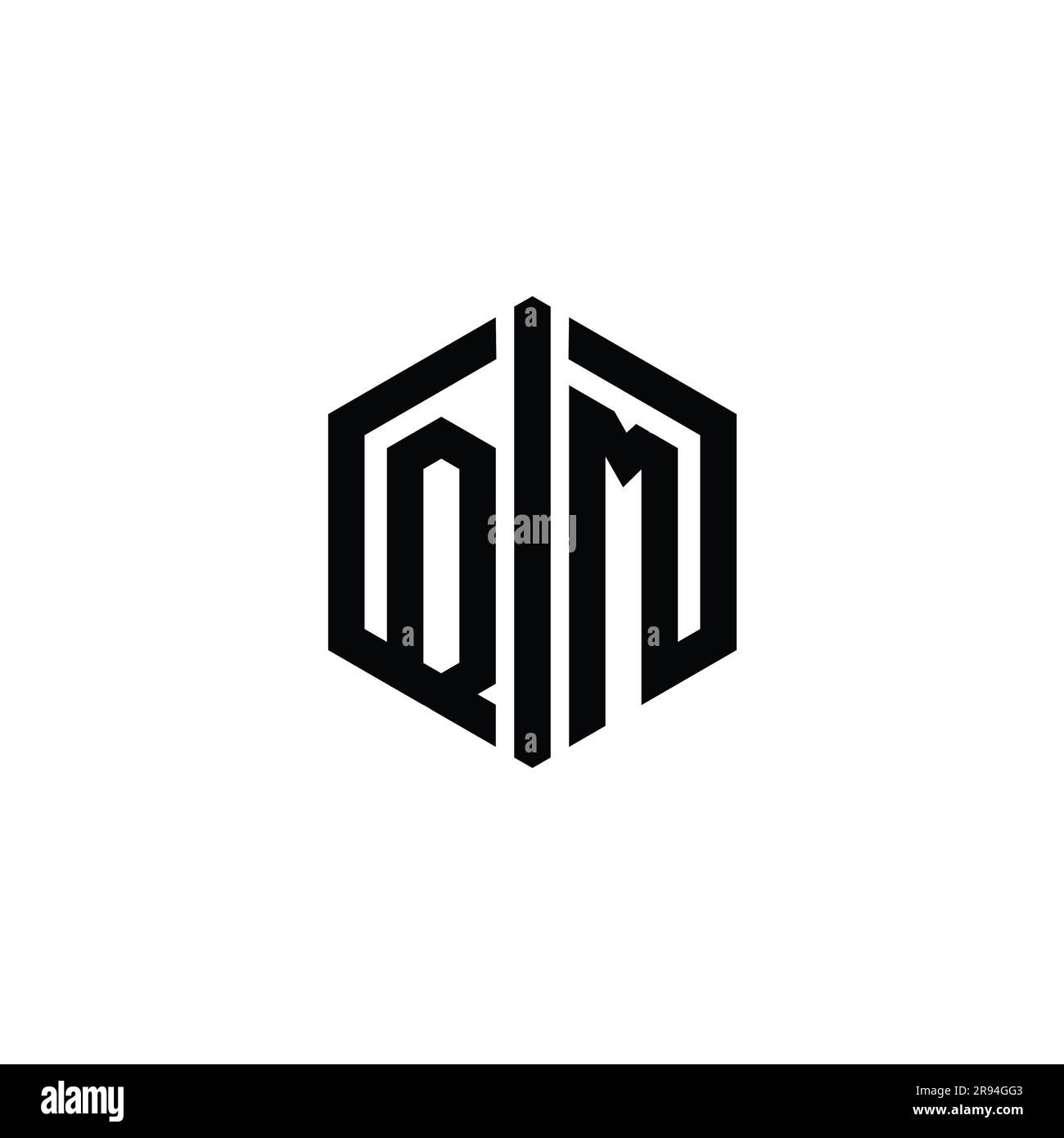 QM Letter Logo monogram hexagon shape with connect outline style design ...