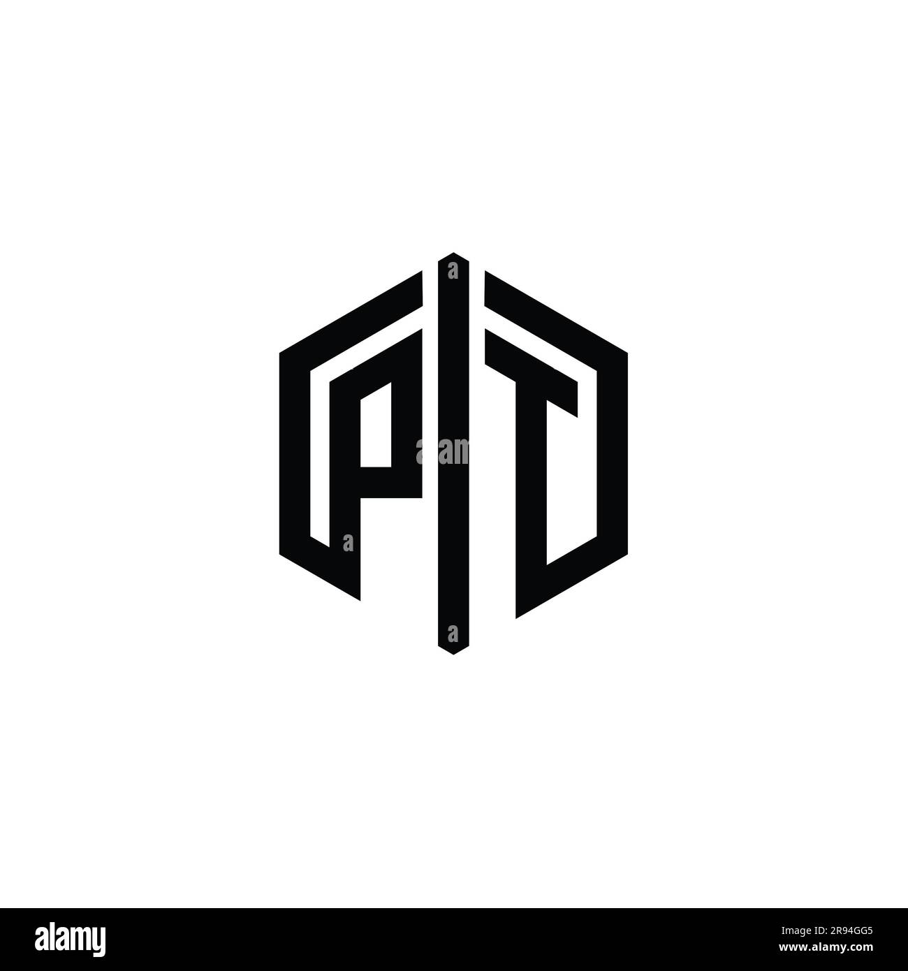 PT Letter Logo monogram hexagon shape with connect outline style design ...