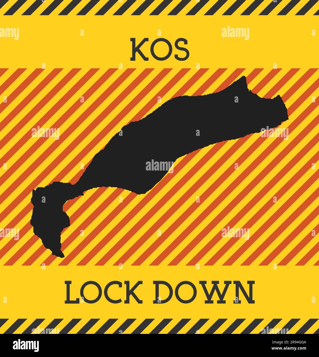 Kos Lock Down Sign. Yellow island pandemic danger icon. Vector ...
