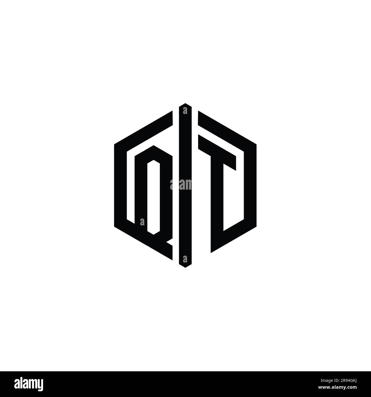 QT Letter Logo monogram hexagon shape with connect outline style design ...