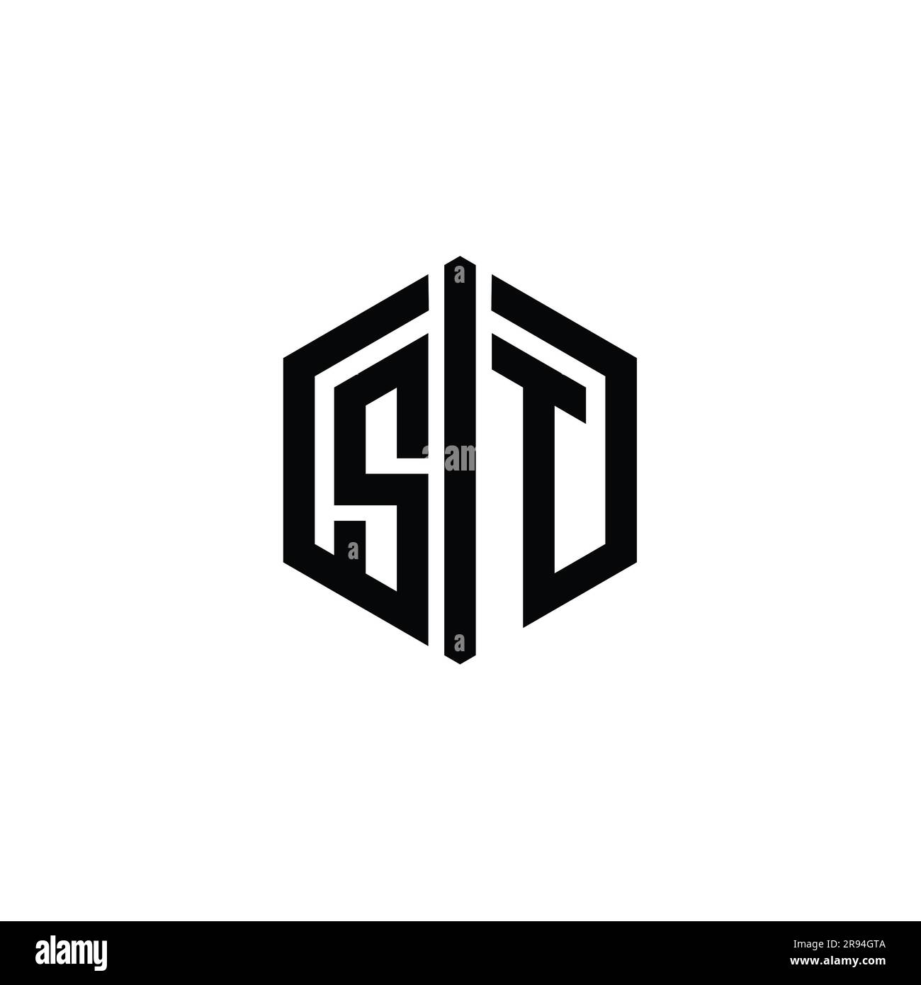 ST Letter Logo monogram hexagon shape with connect outline style design ...