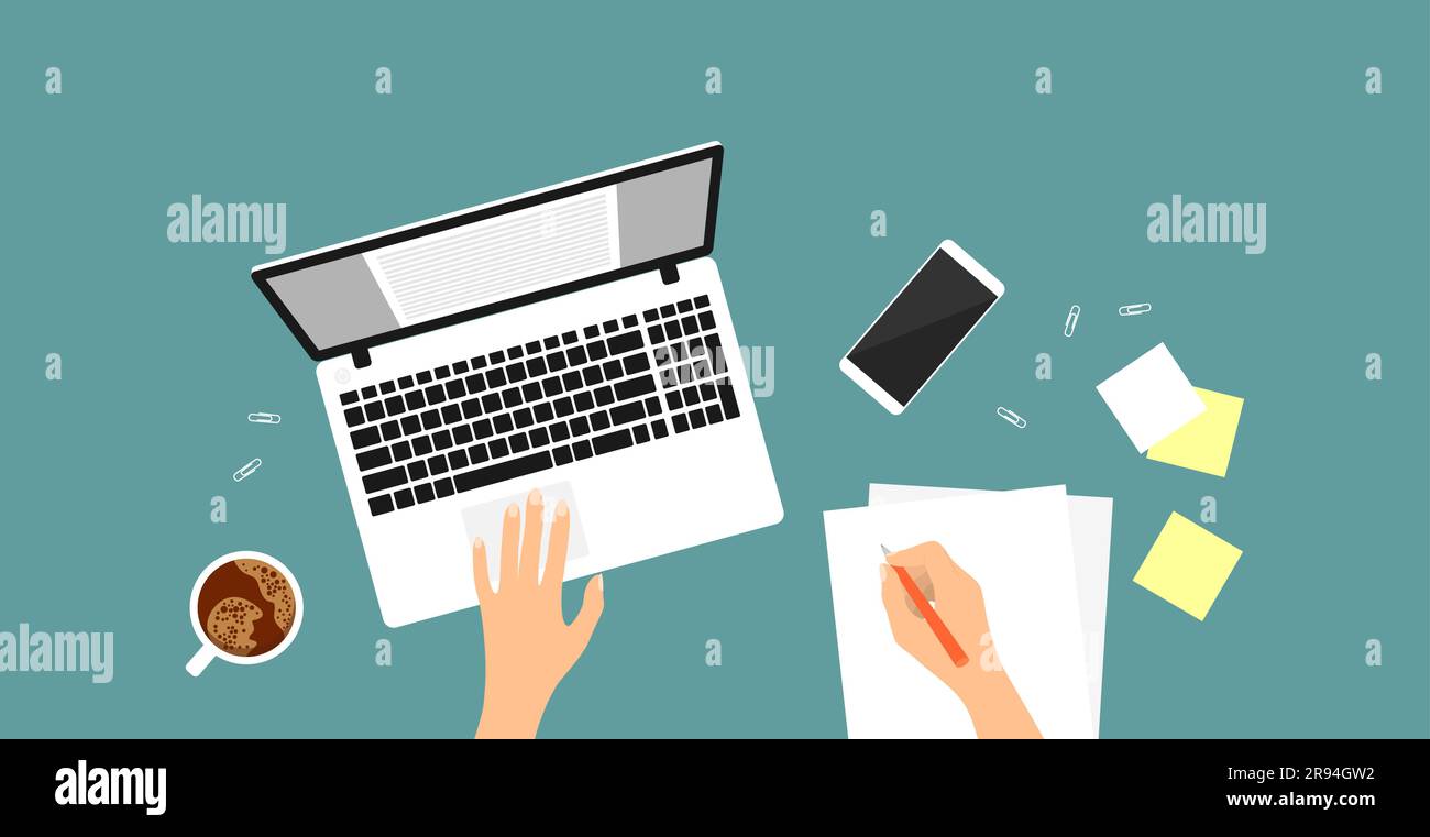 Woman writing notes on paper Stock Vector Images - Alamy