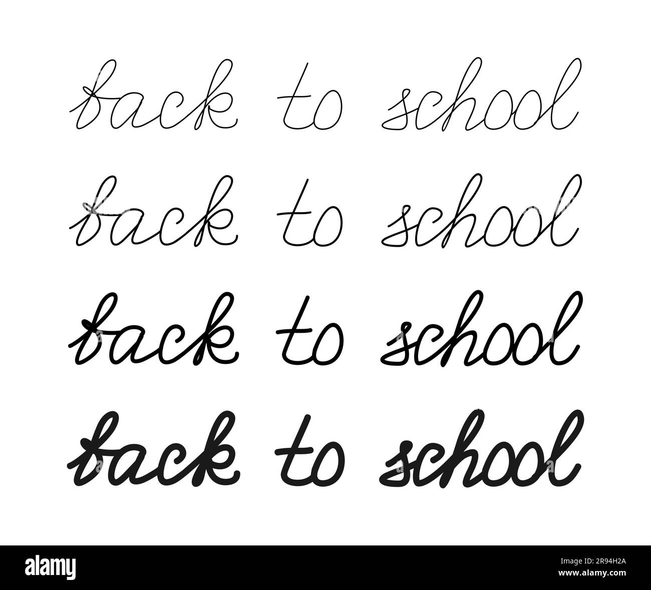 Back to school handwritten text in different thicknesses on a white ...