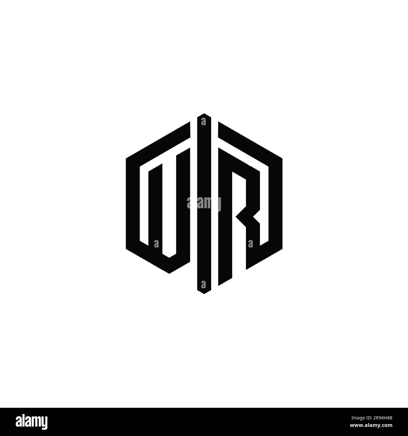 VR Letter Logo monogram hexagon shape with connect outline style design ...